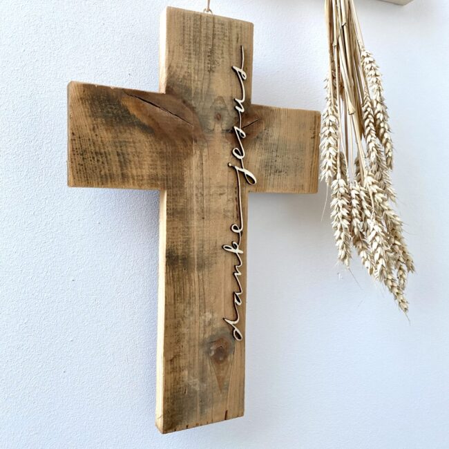 Holzkreuz „danke Jesus“ | groß | herrlich Schriftwerk