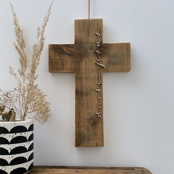 Holzkreuz „danke Jesus“ | groß | herrlich Schriftwerk