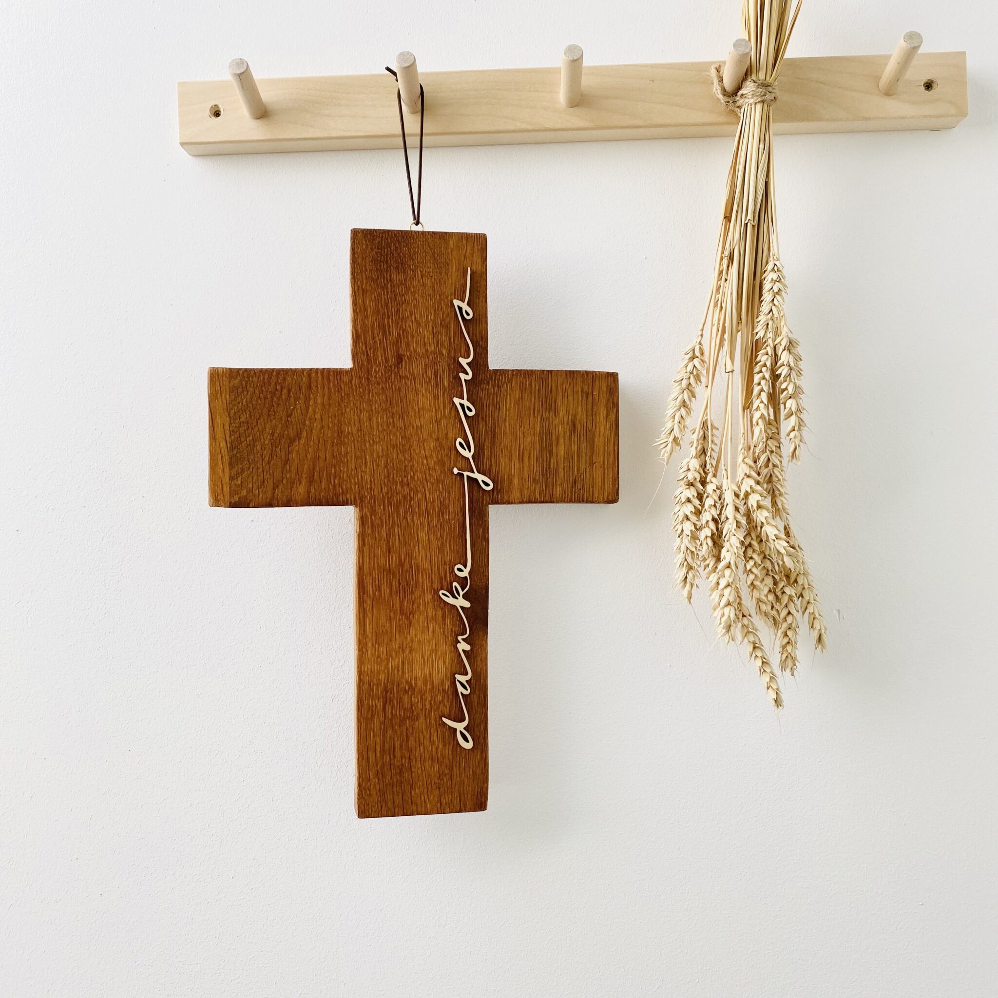 Holzkreuz „danke Jesus“ | groß | Eiche geölt | herrlich Schriftwerk