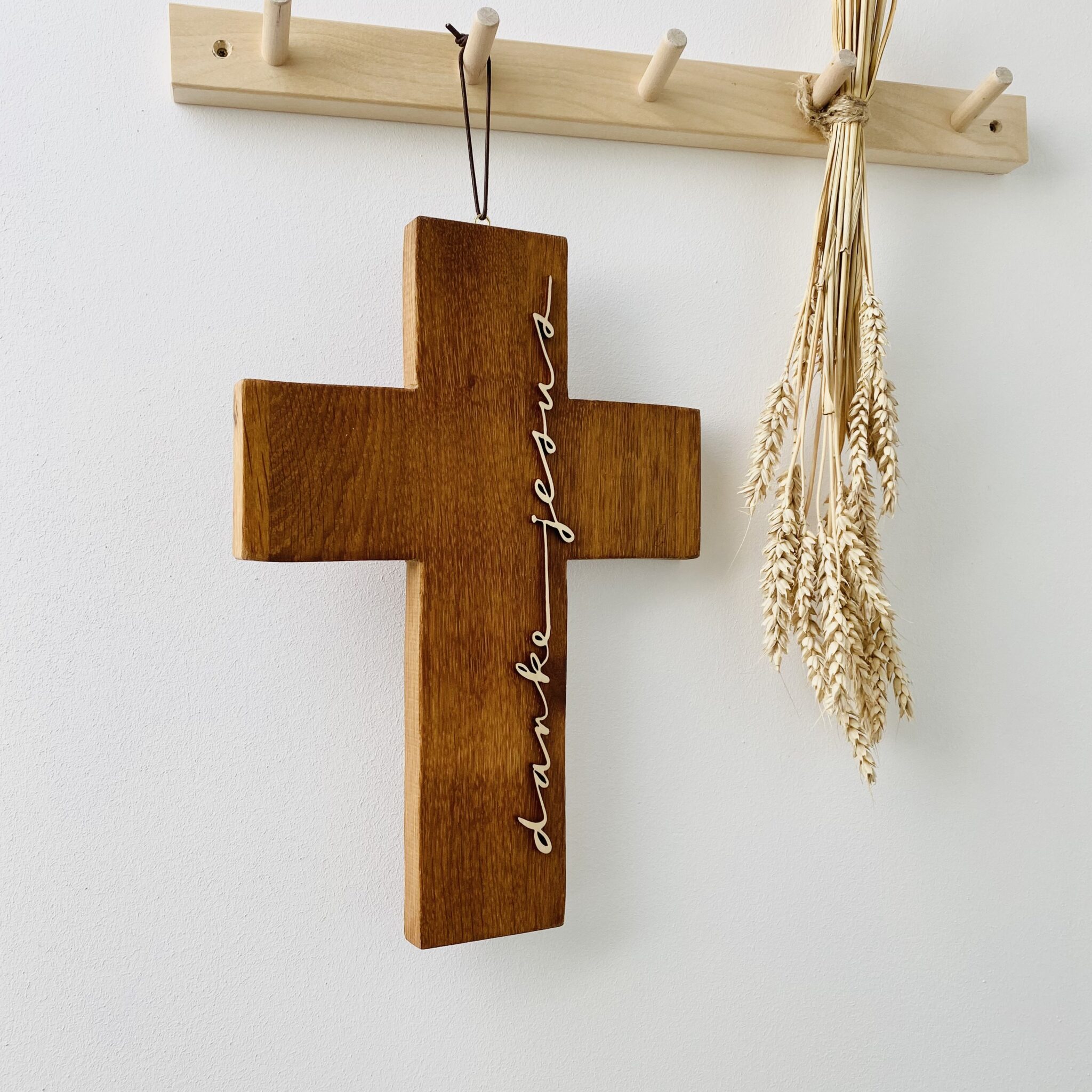 Holzkreuz „danke Jesus“ | groß | Eiche geölt | herrlich Schriftwerk