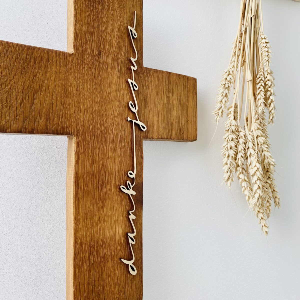 Holzkreuz „danke Jesus“ | groß | Eiche geölt | herrlich Schriftwerk